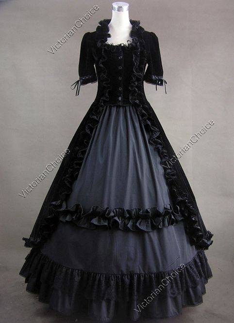 Renaissance Gothic Horror Black Velvet Evil Queen Dress Steampunk Witch ...