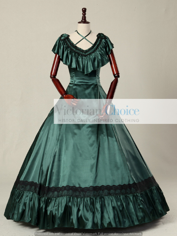 Green Victorian Edwardian Evening Party Ball Gown Southern Belle Dress ...