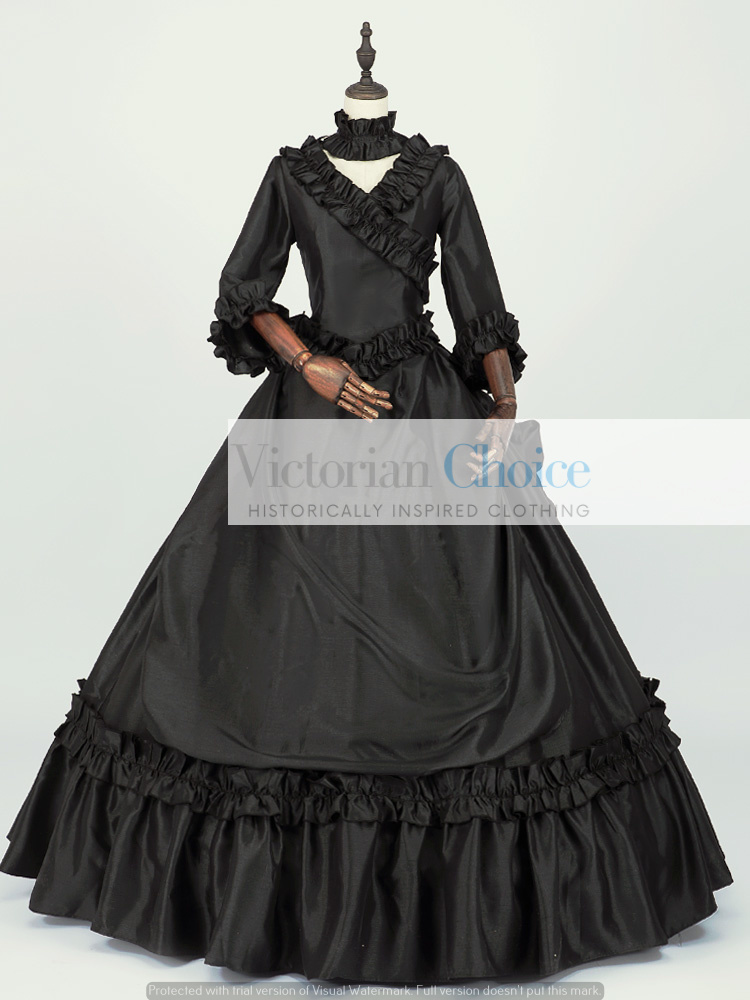 Black Victorian Gothic Layered Bustle 5PC Taffeta Evil Queen Gown ...
