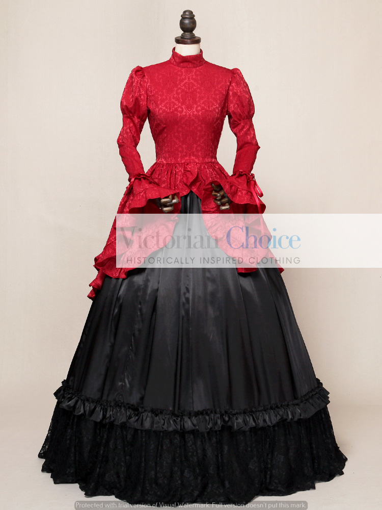 Gothic Victorian Edwardian Brocade Dress Gown Theater Vampire Steampunk ...