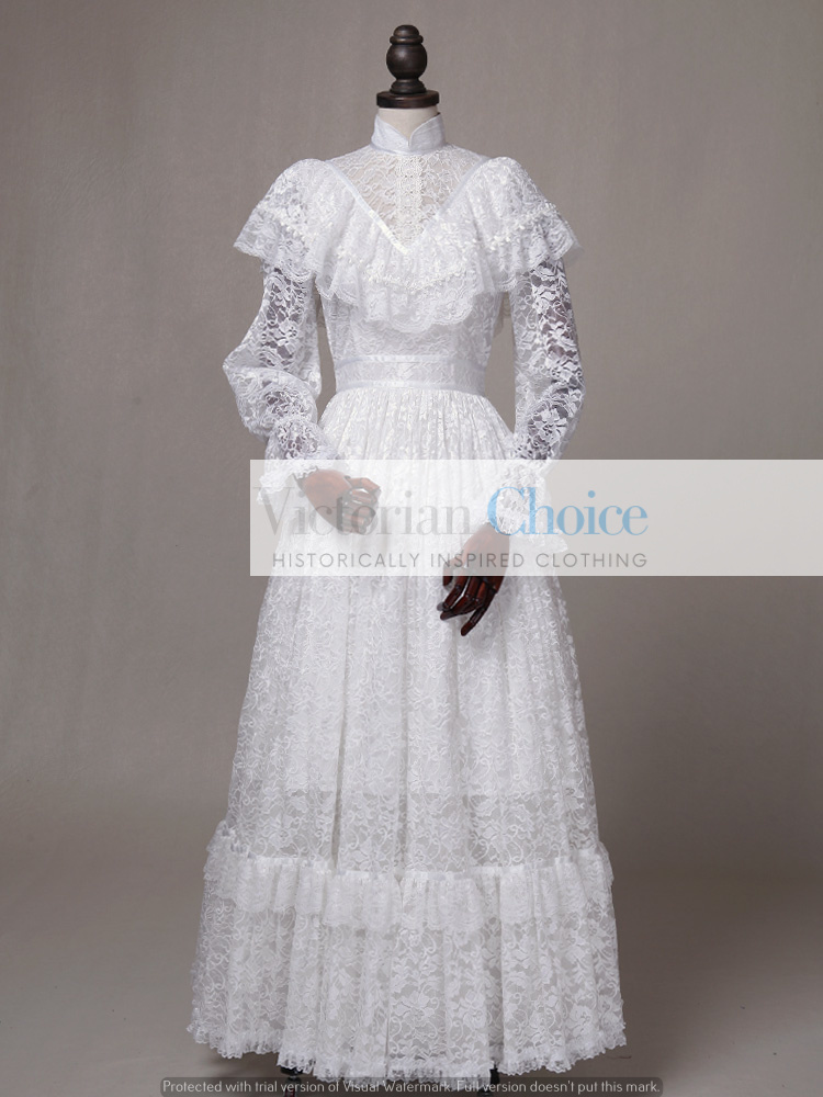 White Victorian Wedding Dress Edwardian Vintage Bridal Gown Lace ...