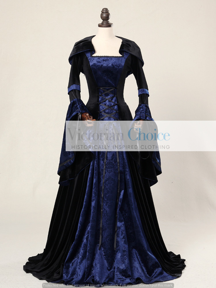 Medieval Renaissance Fair Lady Queen Princess Dress Velvet Hooded Gown ...