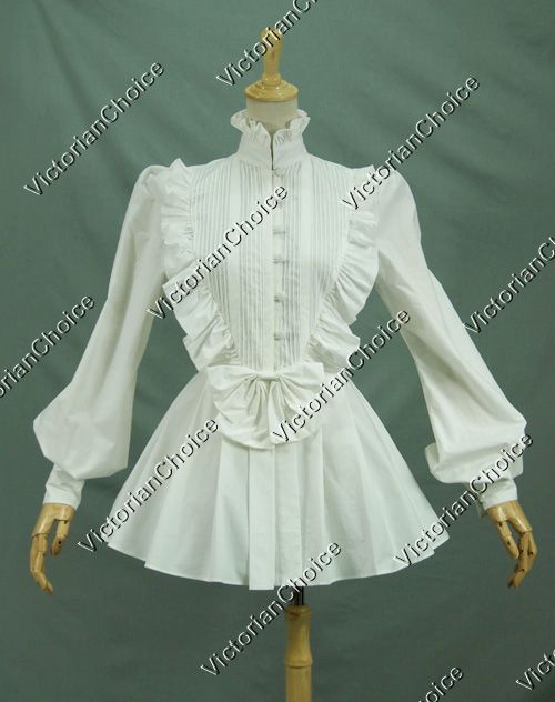 Victorian Women Romantic Vintage Ruffle White Blouse Shirt Top ...