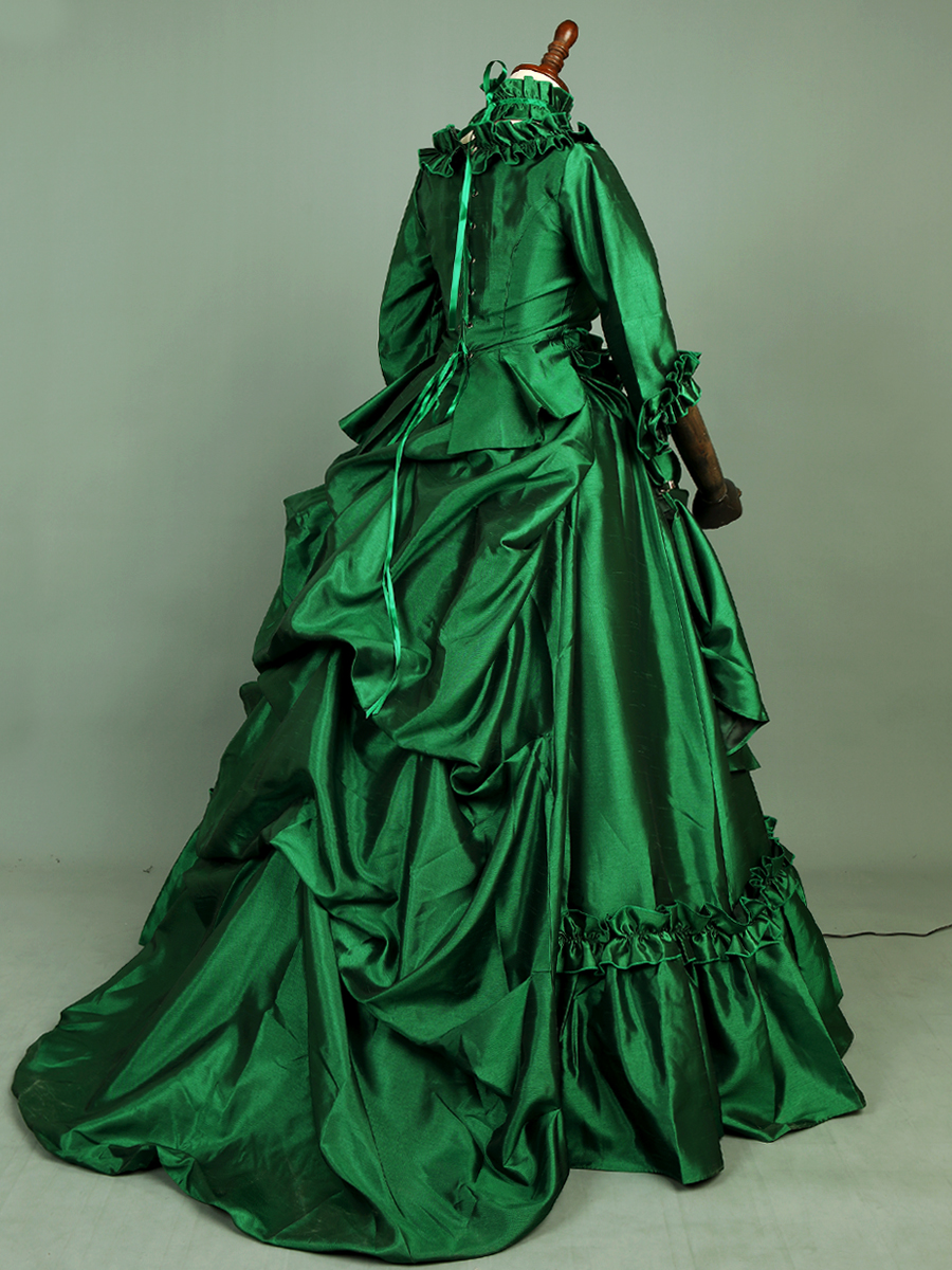Green Victorian Christmas Holiday Royal Masquerade Gown Layered Bustle ...