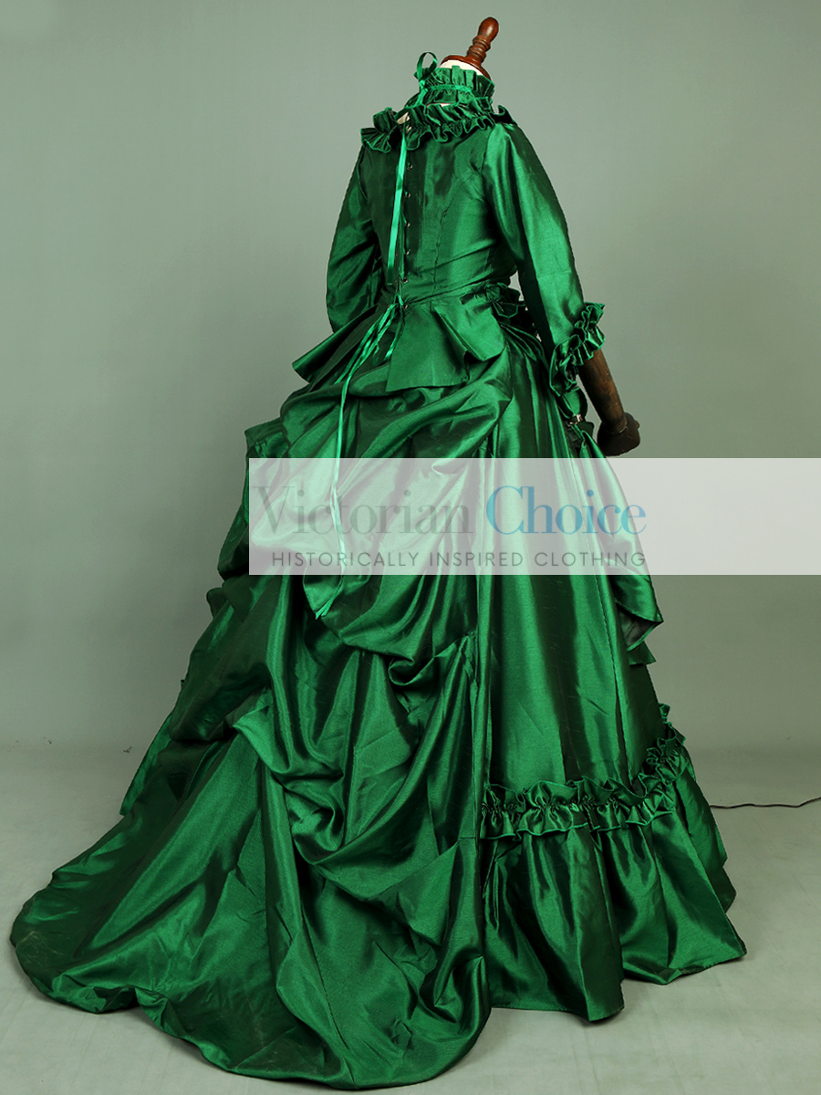Victorian Christmas Holiday Party Green Layered Bustle Taffeta 5PC ...