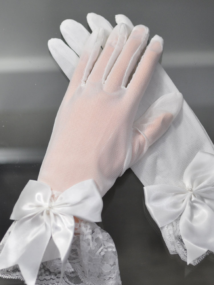 Victorian Romantic White Mesh Satin Bow Evening Lady Gloves - Victorian ...