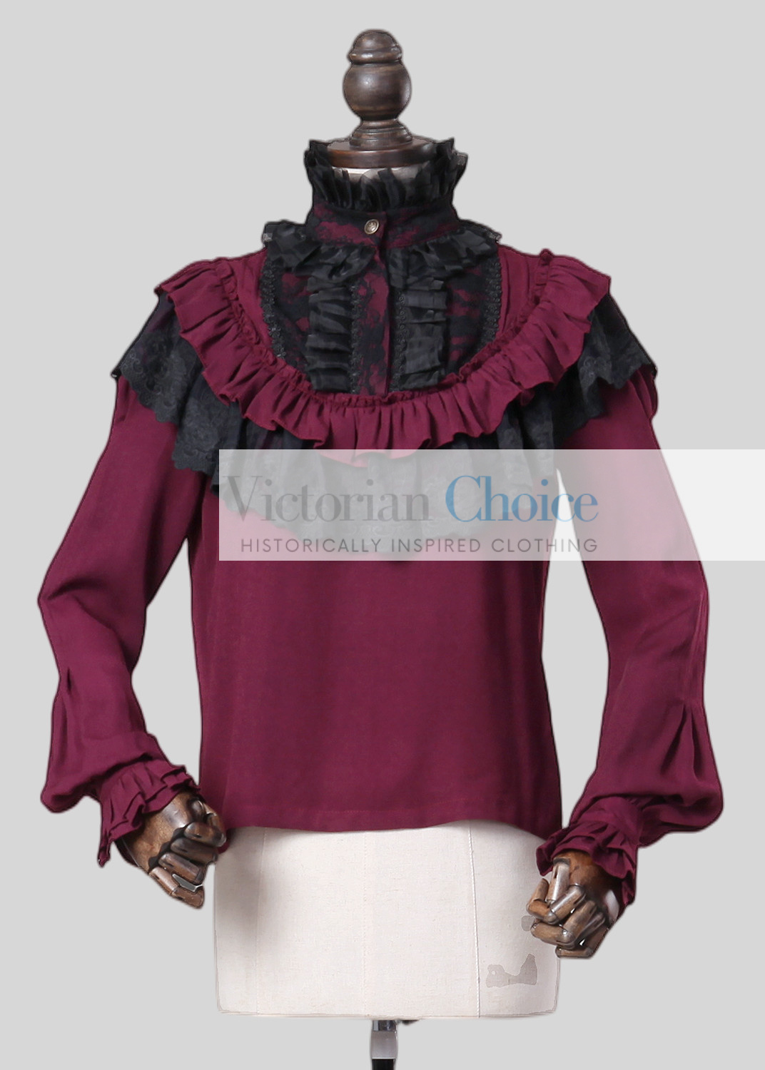 Victorian Gothic Ruffled High Collar Long Sleeve Blouse Top Shirt ...