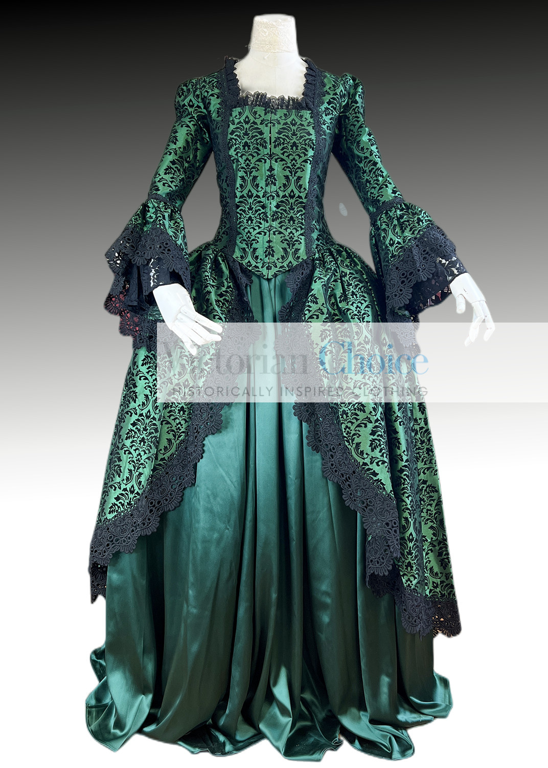 Ren Faire Marie Antoinette Bridgerton Style Queen Green Brocade Ball ...