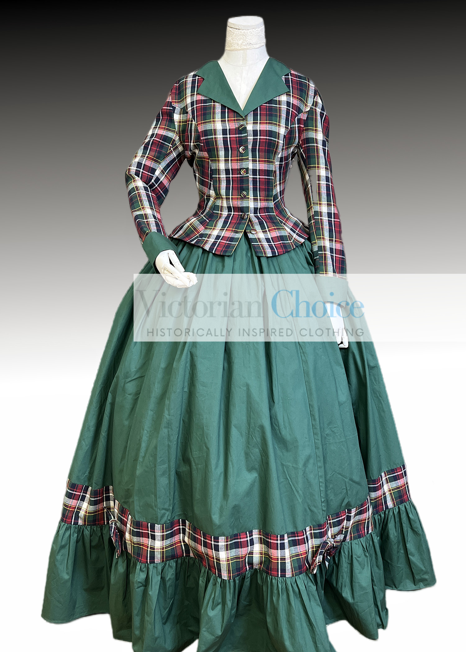 Victorian Dickens Christmas Caroler Caroling Holiday Tartan Dress Civil ...