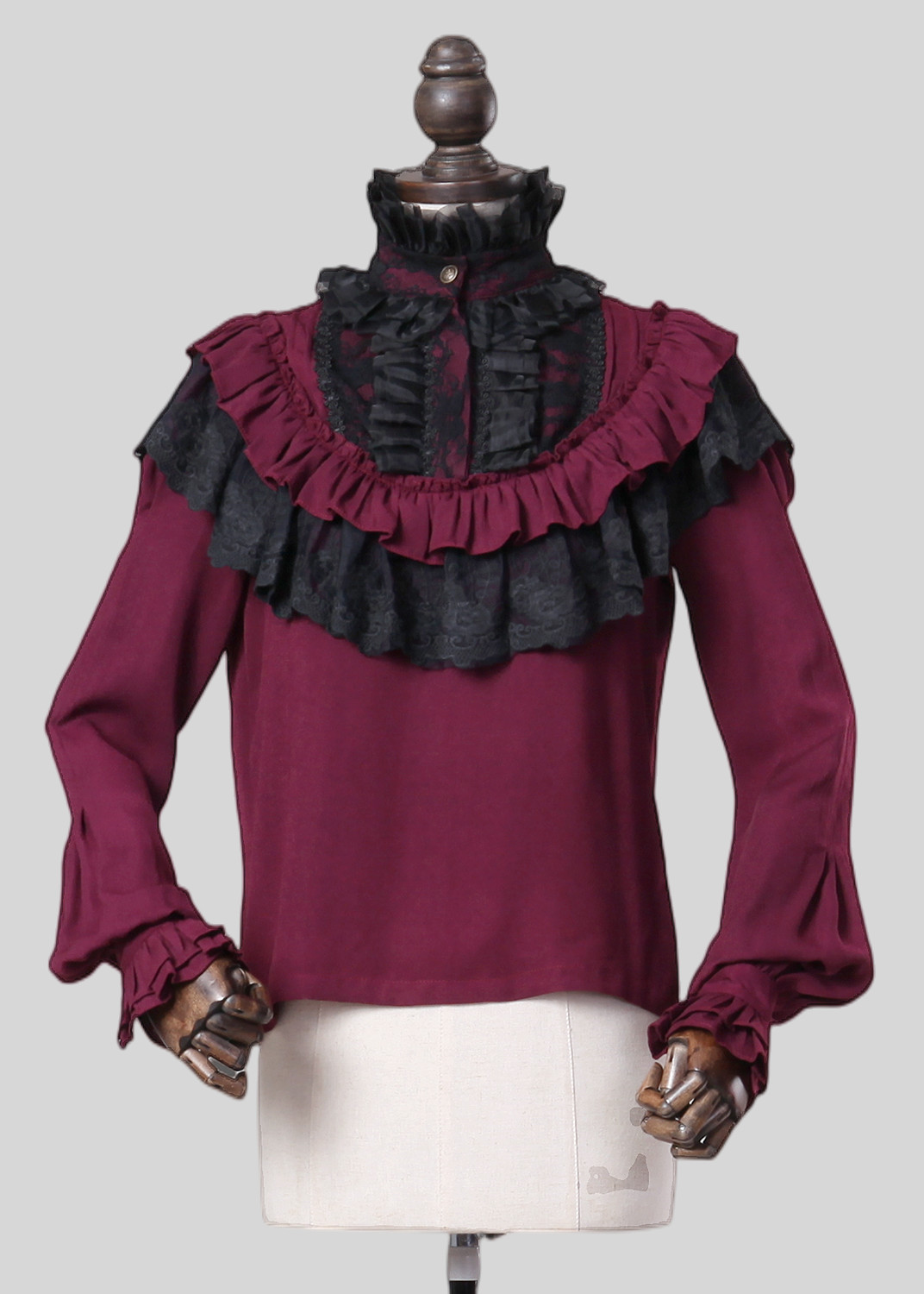 Victorian Gothic Romantic Ruffled High Collar Long Sleeve Blouse Shirt ...