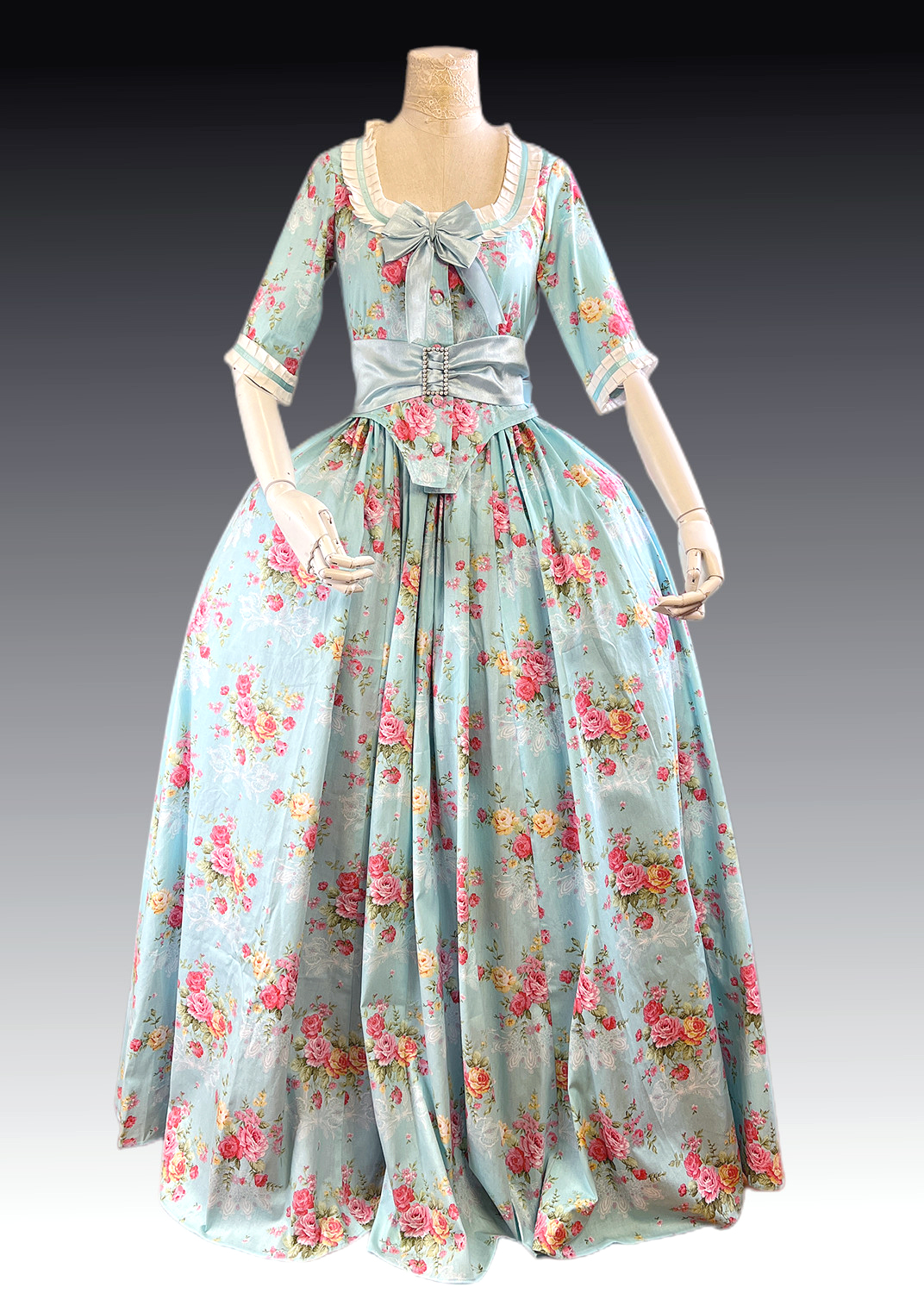 Colonial Georgian Lady Festive Holiday Gown Princess Floral Fancy Dress ...