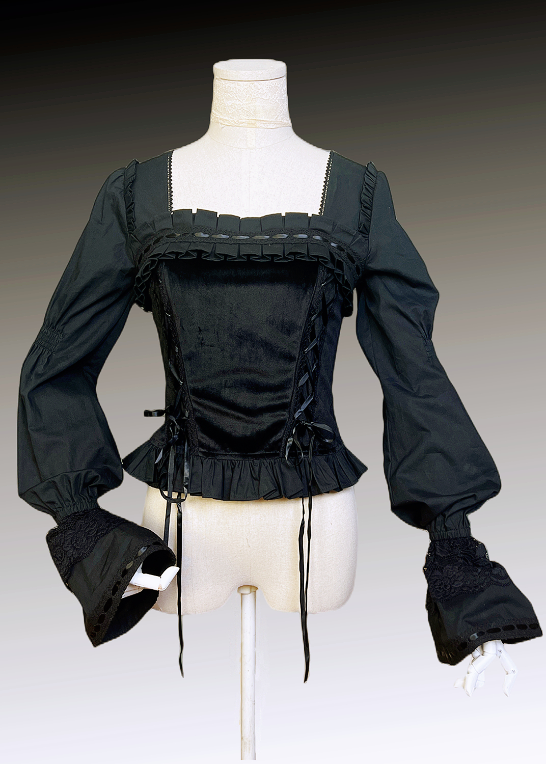Victorian Gothic Women Romantic Ruffle Black Blouse Top Steampunk Comic ...