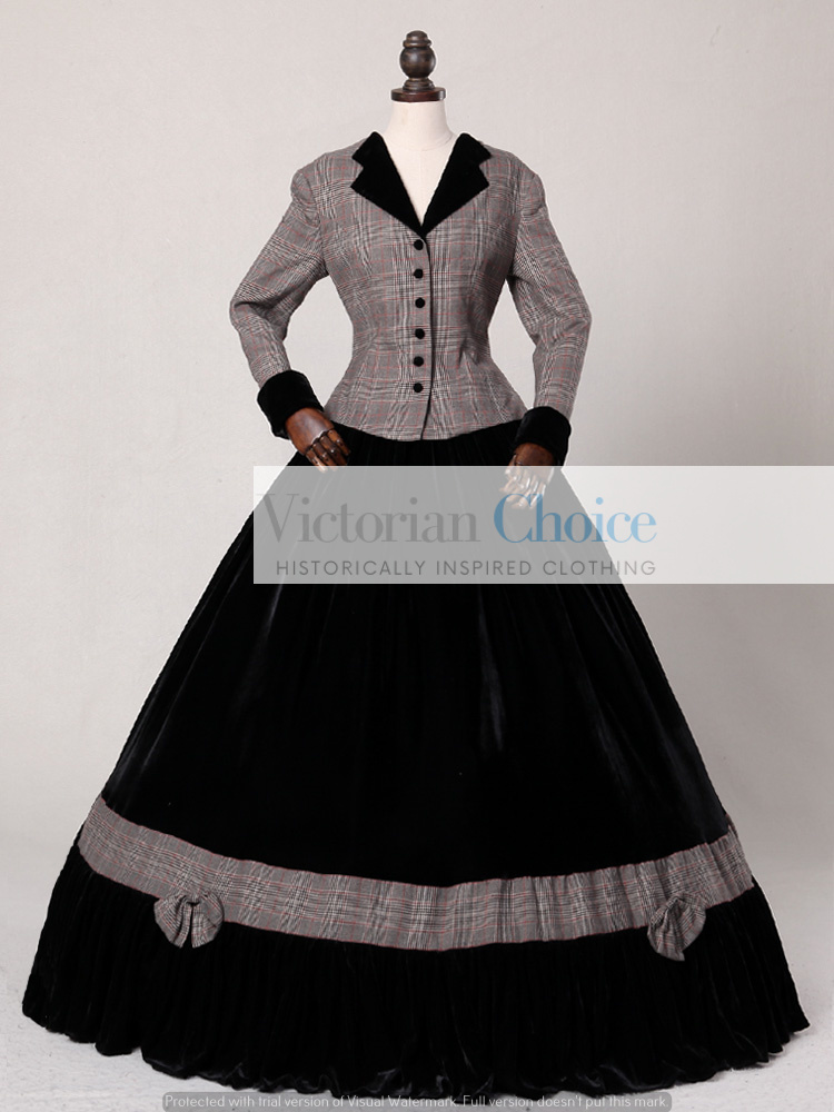 Victorian Civil War Dickens Cotton Blend Tartan 2PC Dress Theatrical ...