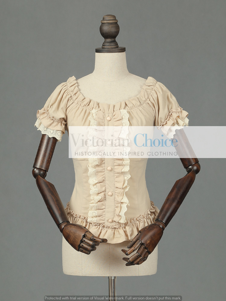 Women Victorian Edwardian Vintage Romantic Fitted Ruched Blouse Shirt ...