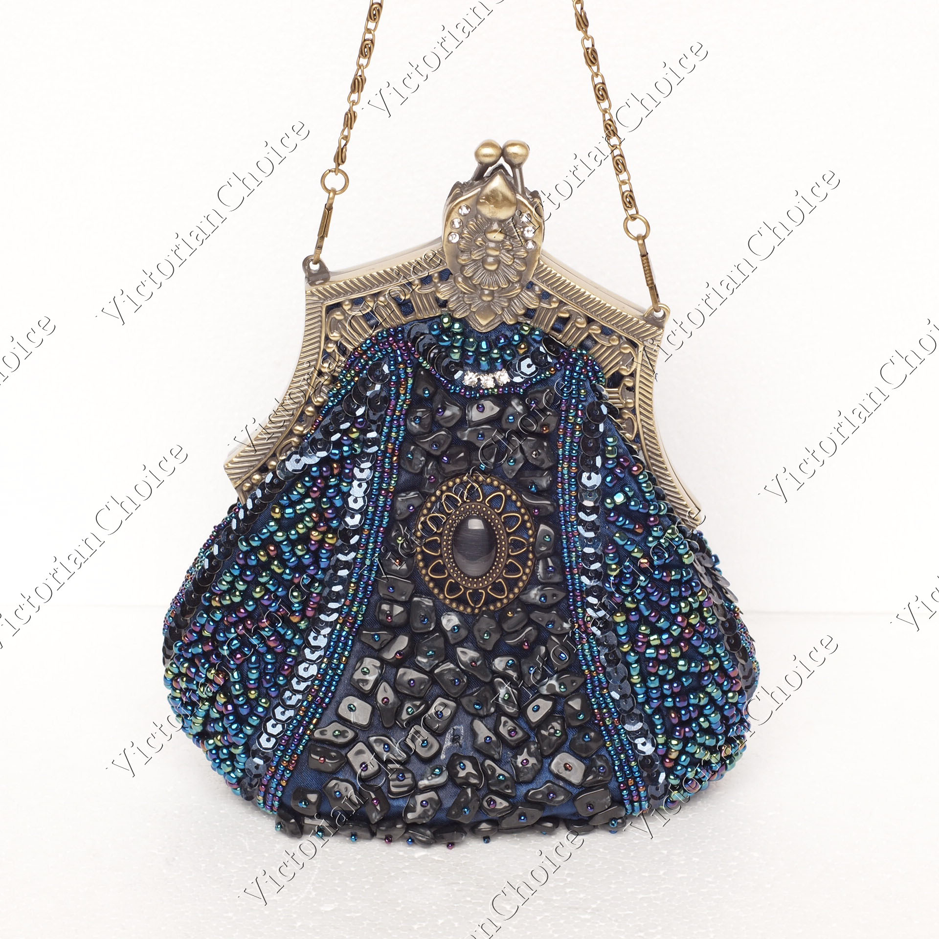 Victorian Edwardian Vintage Beaded Navy Blue Evening Clutch Handbag ...