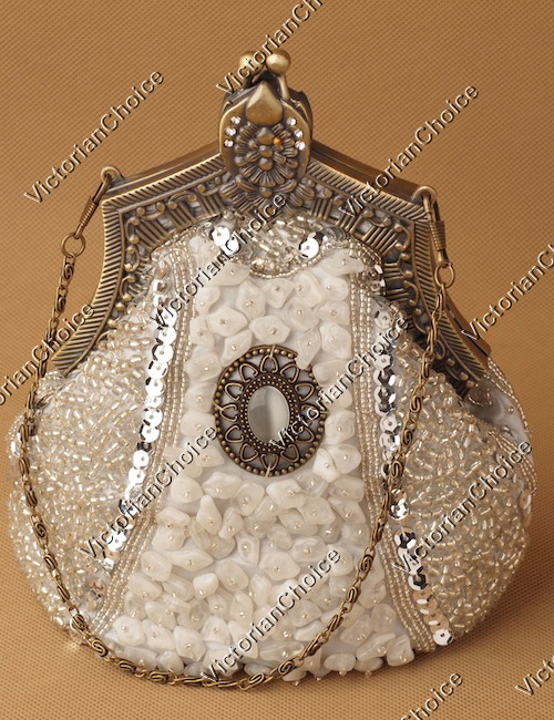 Victorian Edwardian Vintage Downton Abbey Beaded Silver Evening Clutch ...
