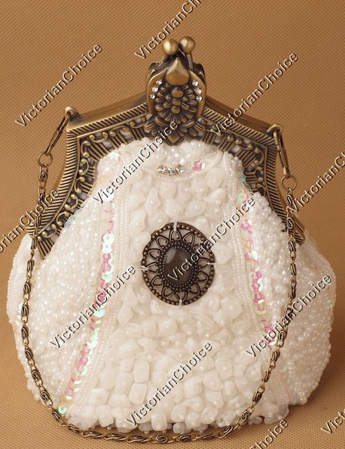 Victorian Edwardian Vintage Beaded White Evening Clutch Handbag Purse ...