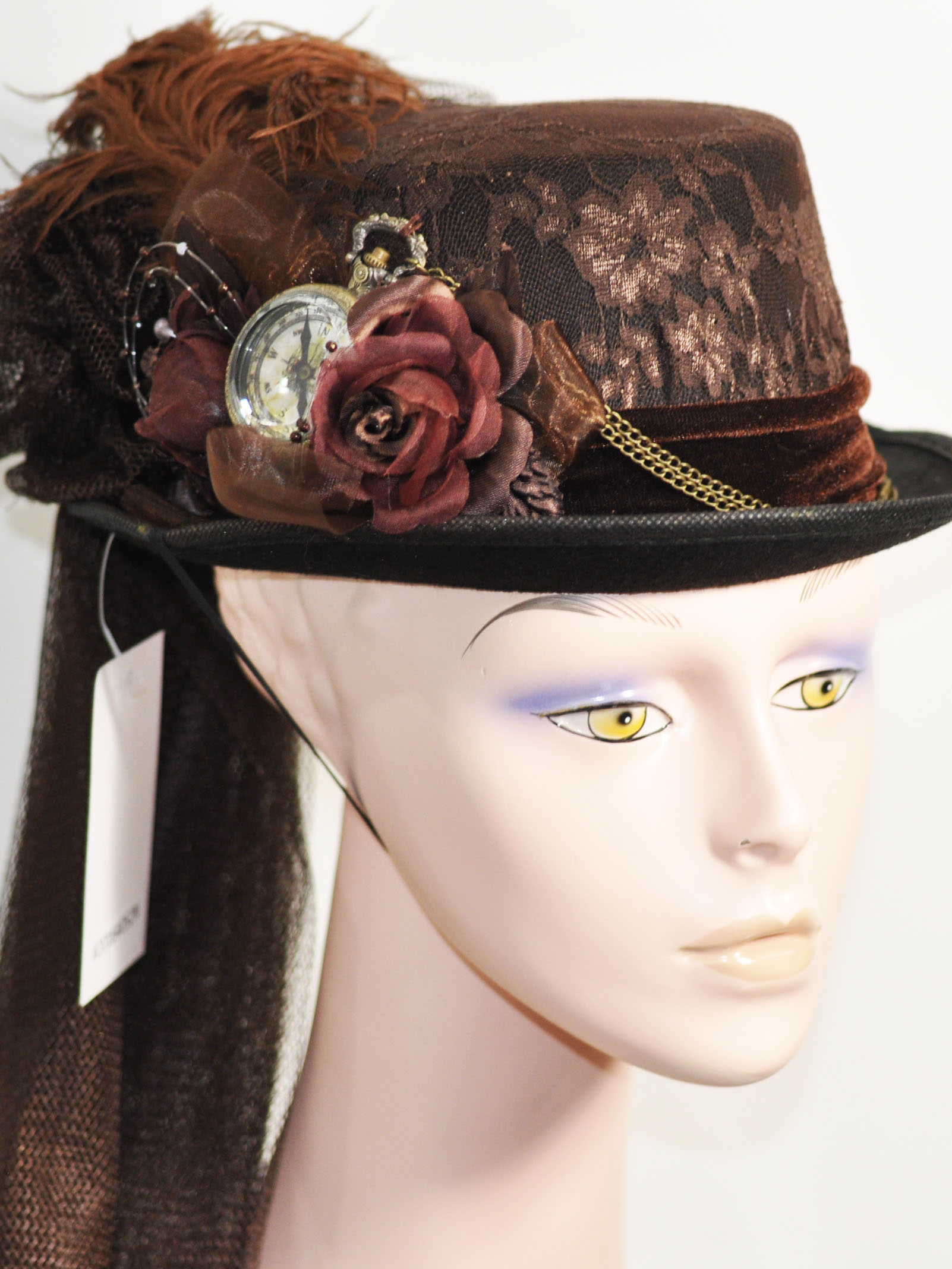 Ladies Victorian Edwardian Steampunk Brown Felt Feather Riding Hat ...