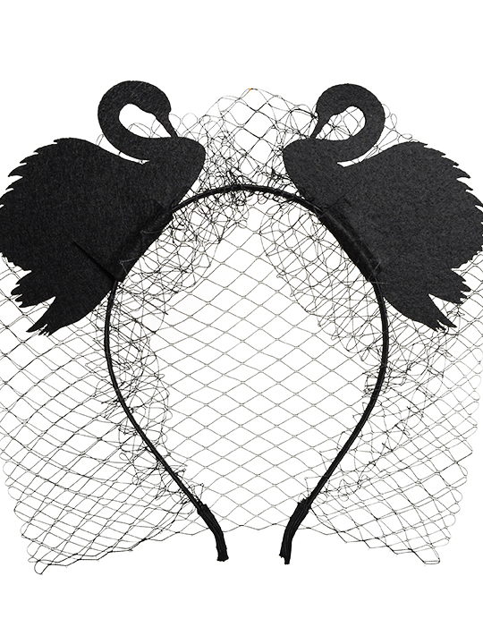 Gothic Punk Black Felt Swan Face Tulling Headband - Victorian Choice