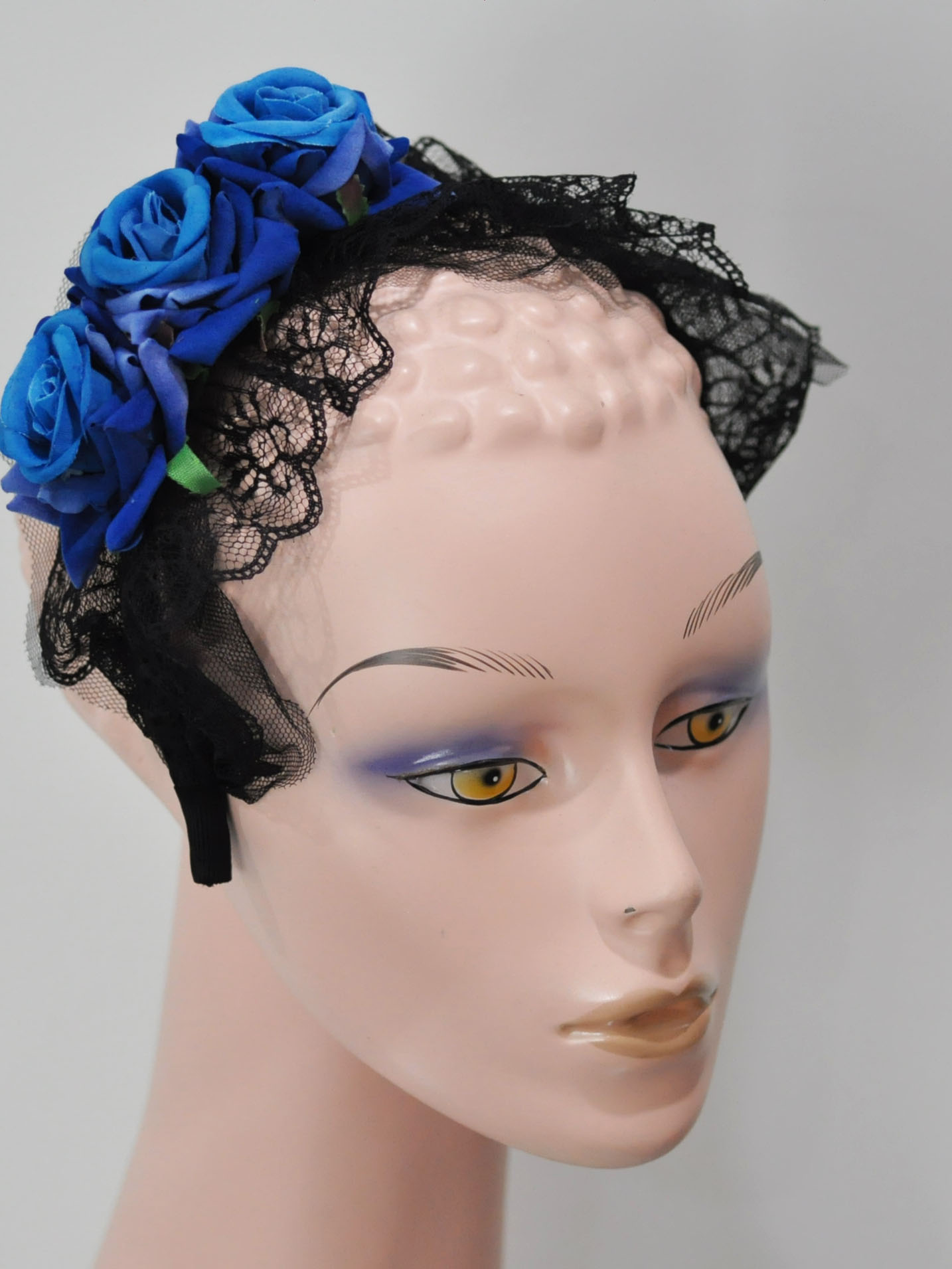 Victorian Gothic Steampunk Black Lace Fabric Flower Bonnet Style ...