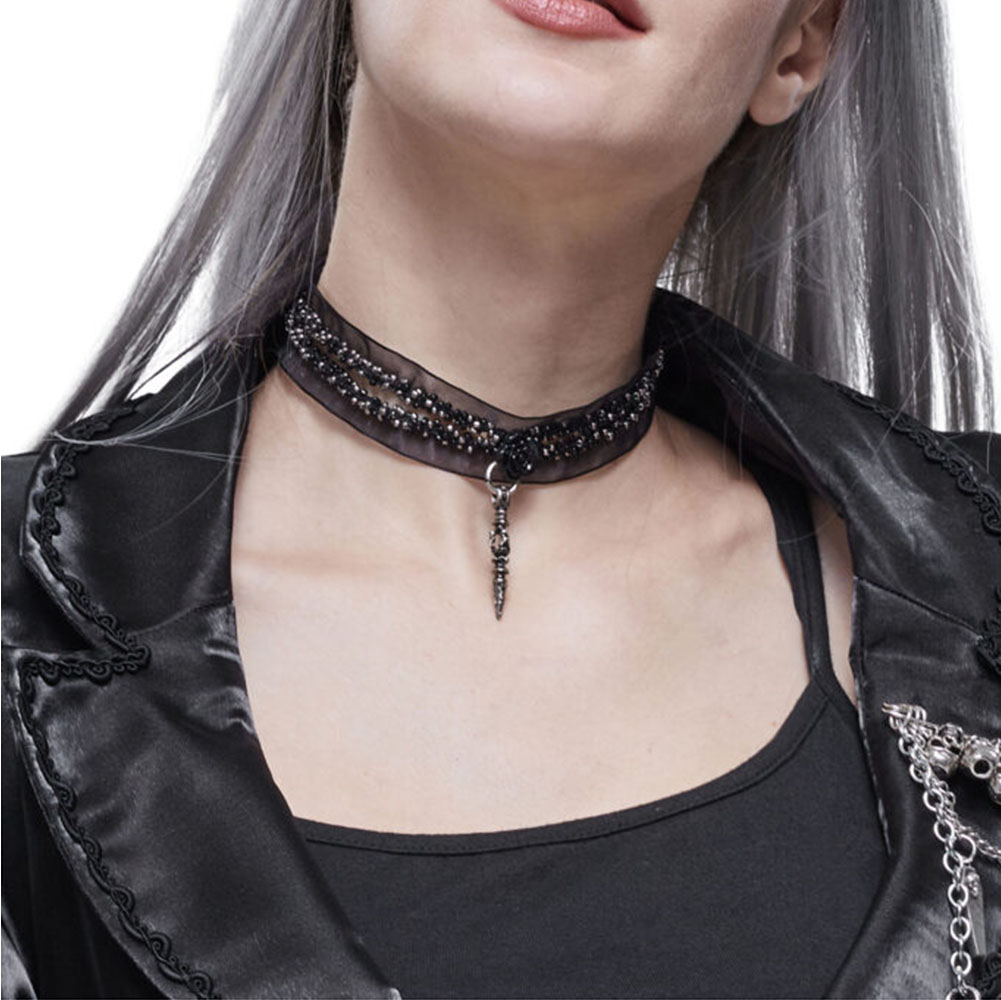Black Victorian Gothic Punk Beaded Lace Flower Choker Necklace Neck ...