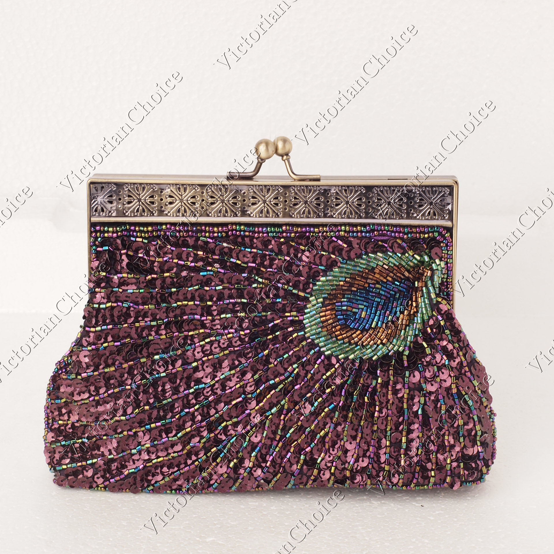 Purple Victorian Vintage Beaded Sequin Peacock Evening Bag Clutch Purse ...