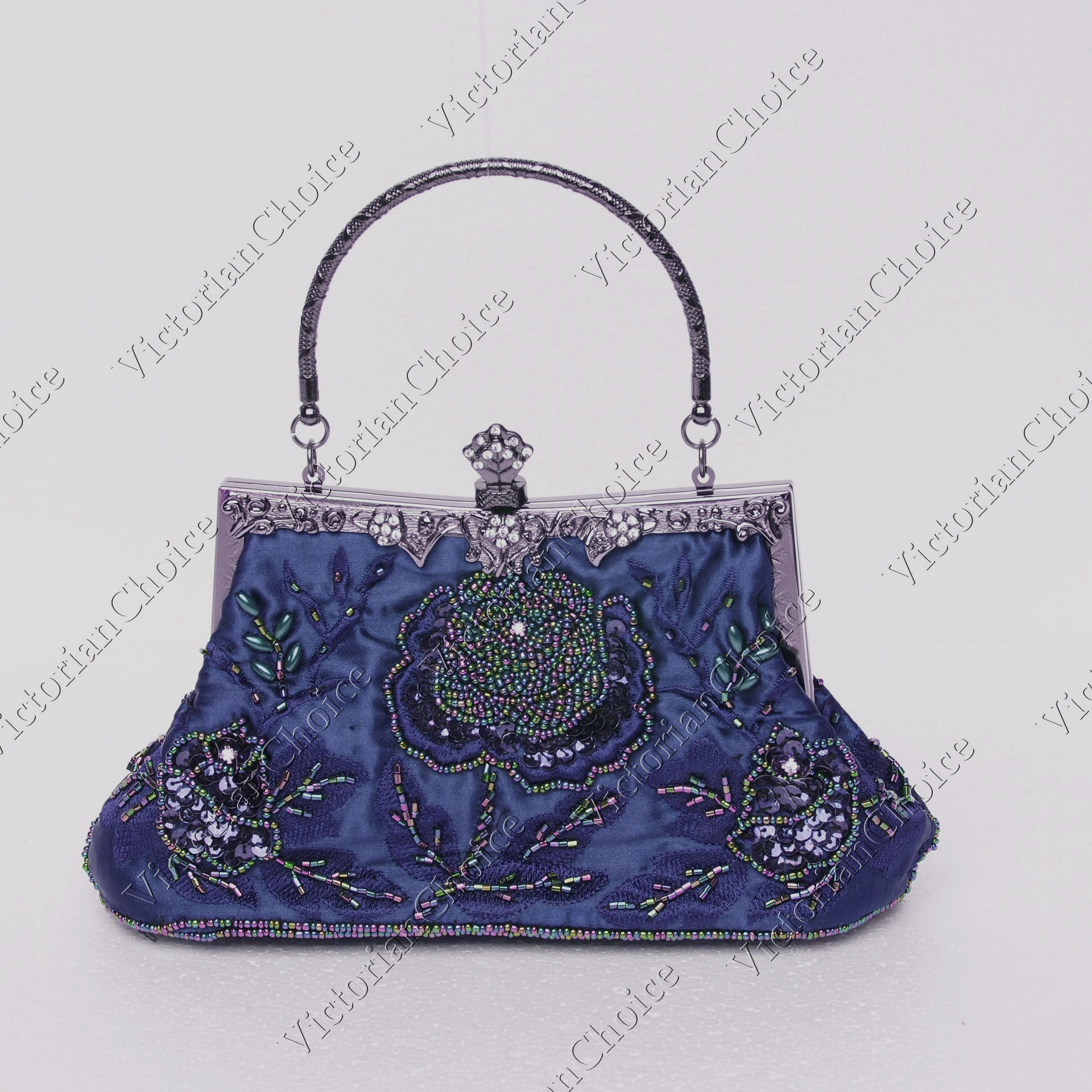 Victorian Edwardian Antique-Style Navy Blue Beaded Sequin Evening Bag ...