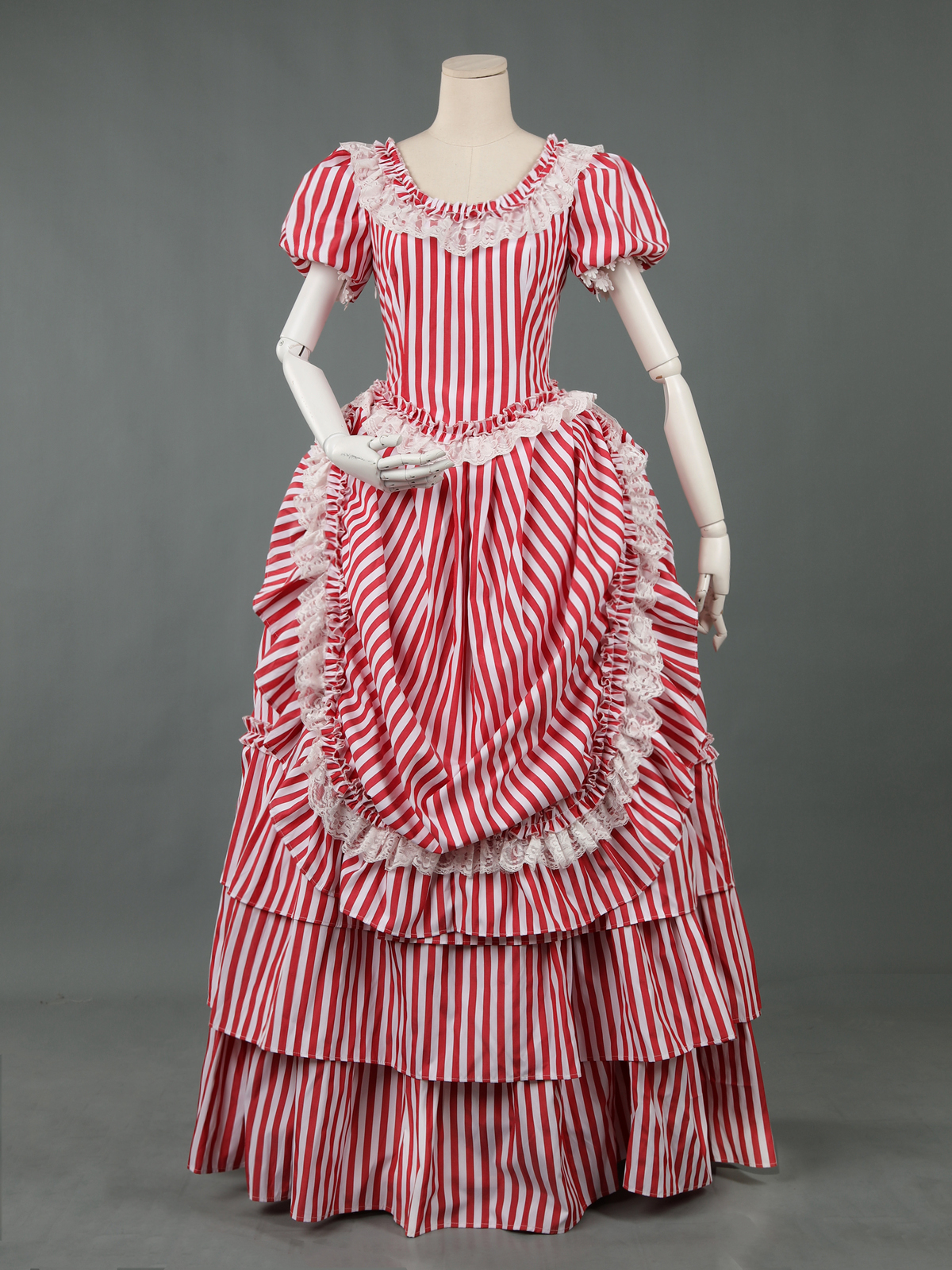 Victorian 1880s 1890s Smooth Striped Cotton Bustle Dress Garden ...