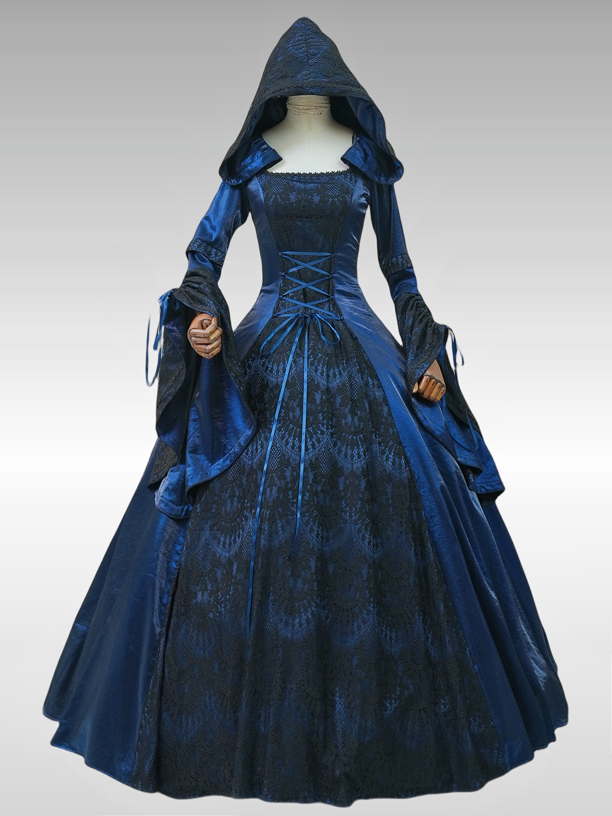 Navy Blue Medieval Renaissance Lady Queen Princess Hooded Dress Fantasy ...