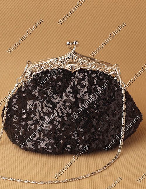 Black Victorian Edwardian Vintage-Beaded Sequin Evening Bag Wedding ...