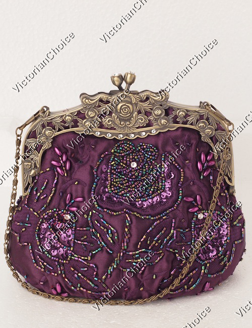 Purple Victorian Edwardian Vintage Beaded Sequin Evening Bag Clutch ...