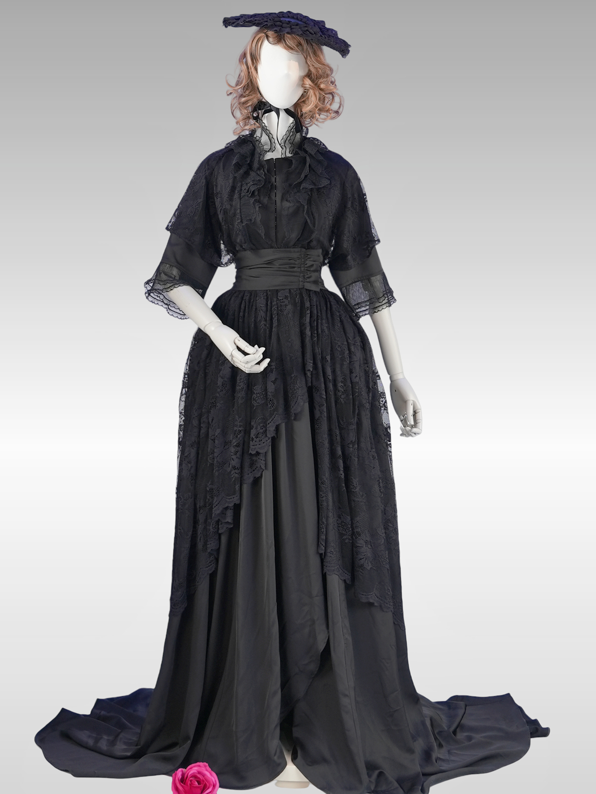 Black Victorian Edwardian 1900s 1910s Romantic Wrapper Dress with Train ...