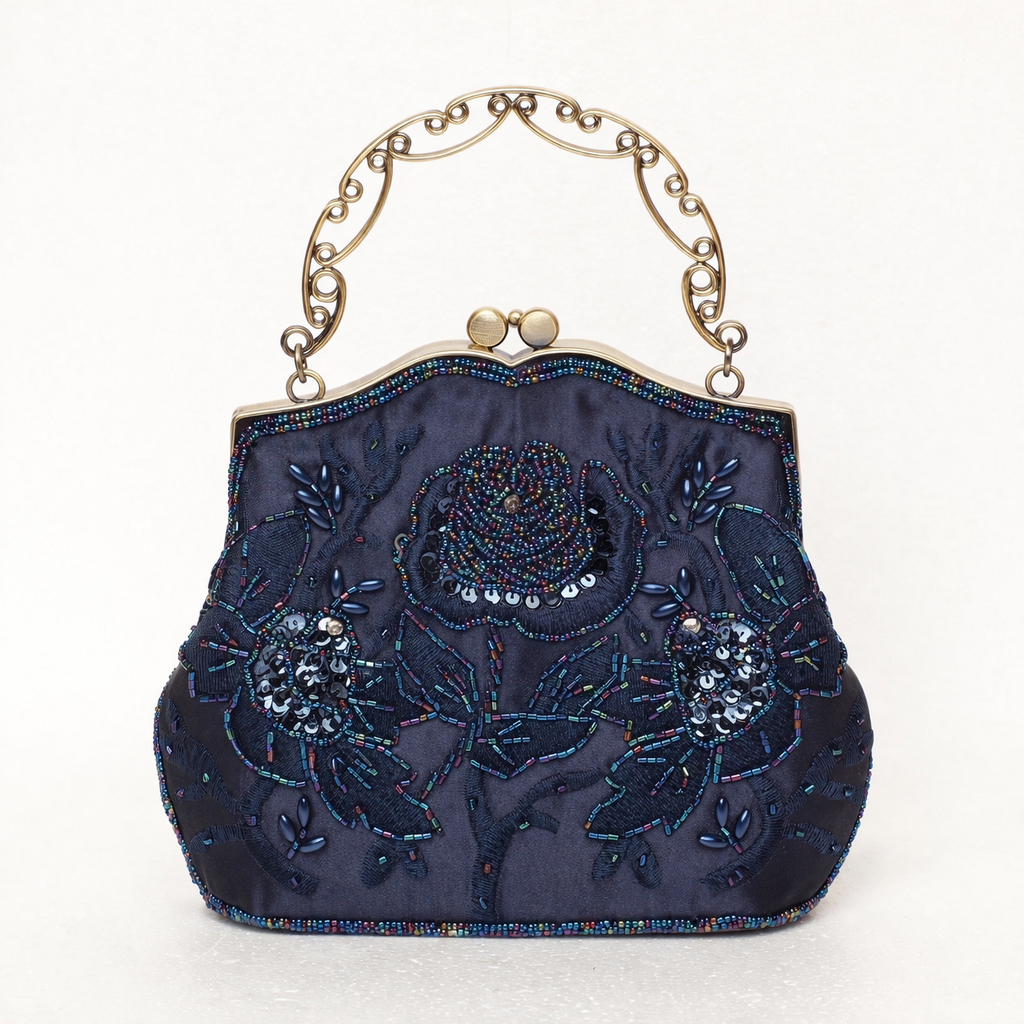Navy Blue Victorian Edwardian Vintage Beaded Sequin Evening Bag Clutch ...
