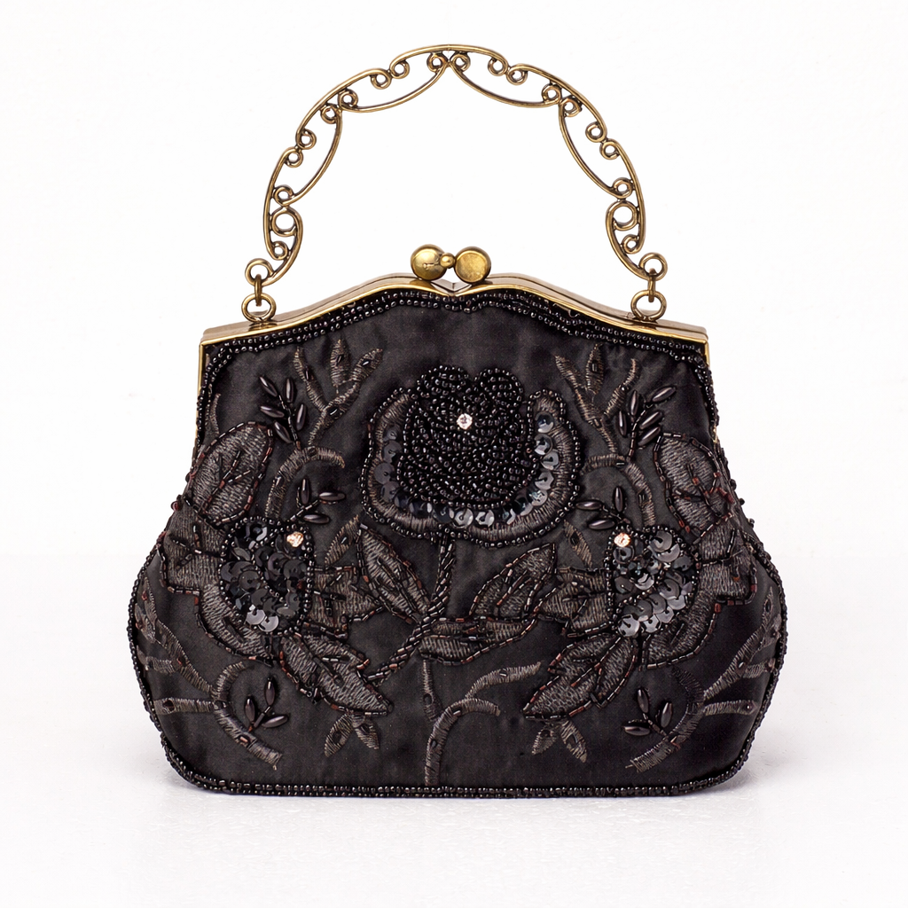 Black Victorian Edwardian Vintage Beaded Sequin Evening Bag Clutch ...